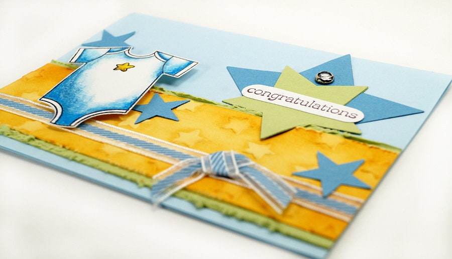 New Baby Boy Card Blue Baby Card Handmade Greeting Cards | Etsy