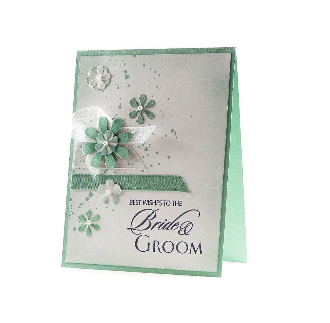 Wedding Congratulations Card, Handmade Wedding Card Mint, Wedding ...