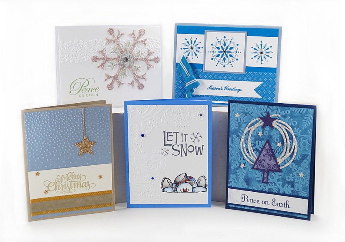 Christmas Cards Boxed Set - Handmade Holiday Cards - Blue Christmas ...