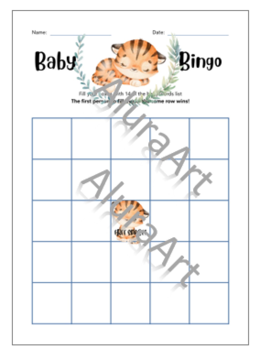 Baby Tiger Blank Bingo Card, Digital Download, Printable PDF, Baby ...