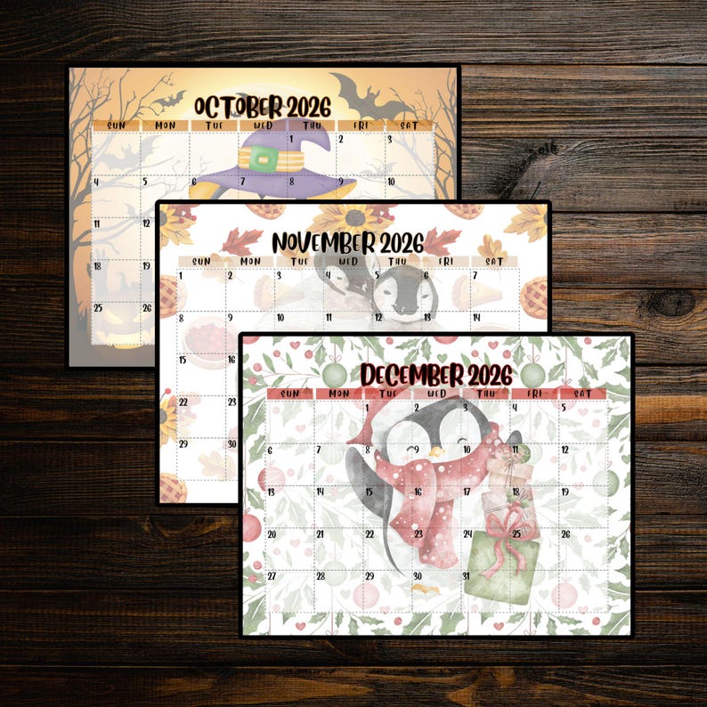 2026 Penguin Themed Calendar, Digital Download, PDF File. - Etsy Canada