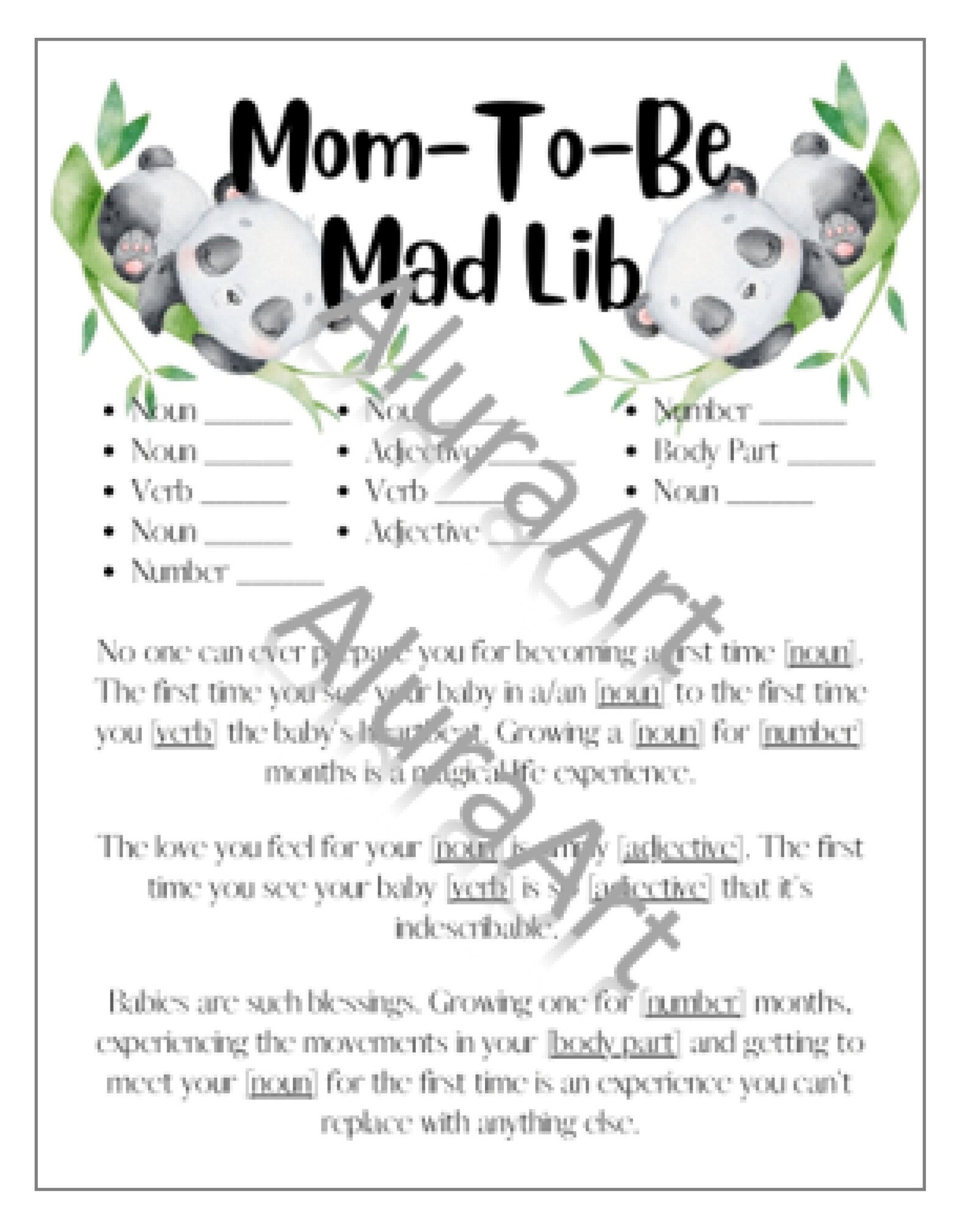 Cute Baby Panda Themed Baby Shower Activity Bundle, Digital Download ...