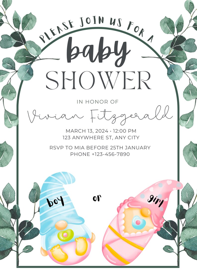 Editable Baby Gnomes Gender Reveal Invitation Suite - Etsy