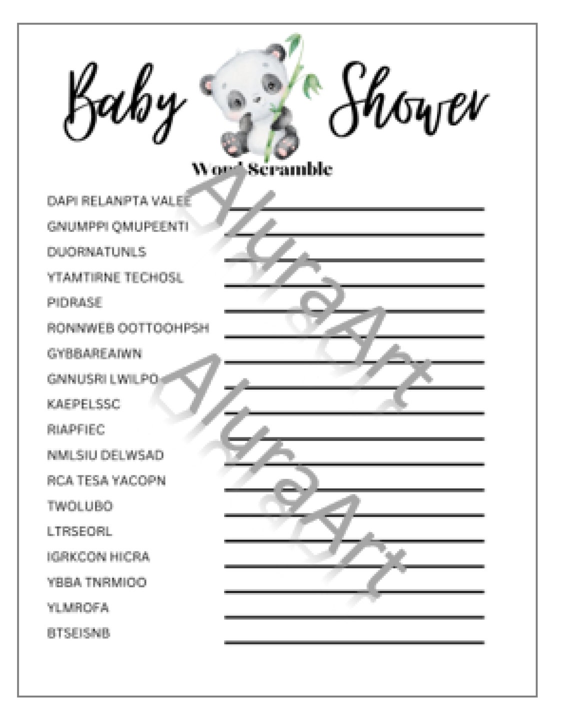 Cute Baby Panda Themed Baby Shower Activity Bundle, Digital Download ...