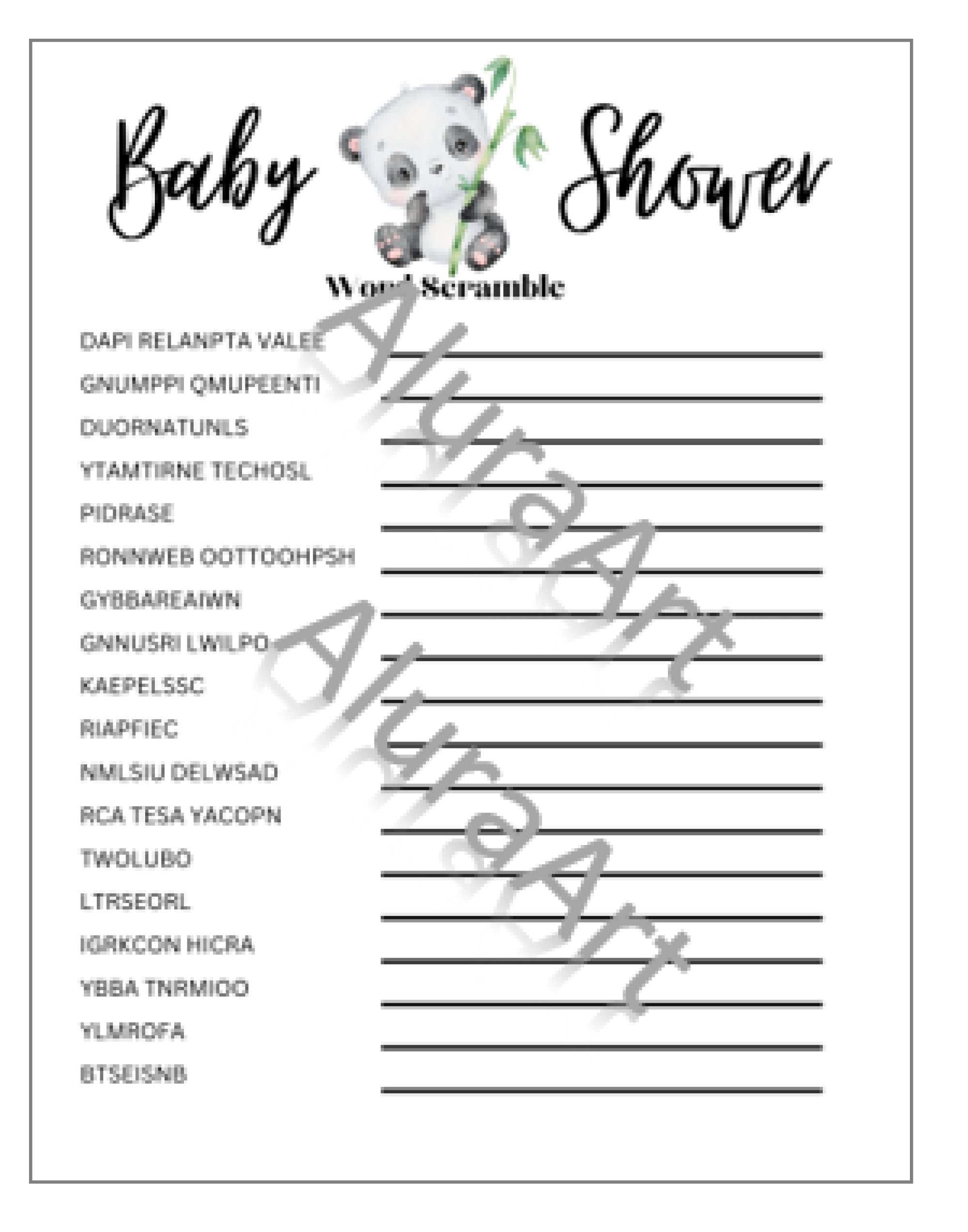 Cute Baby Panda Themed Baby Shower Activity Bundle, Digital Download ...