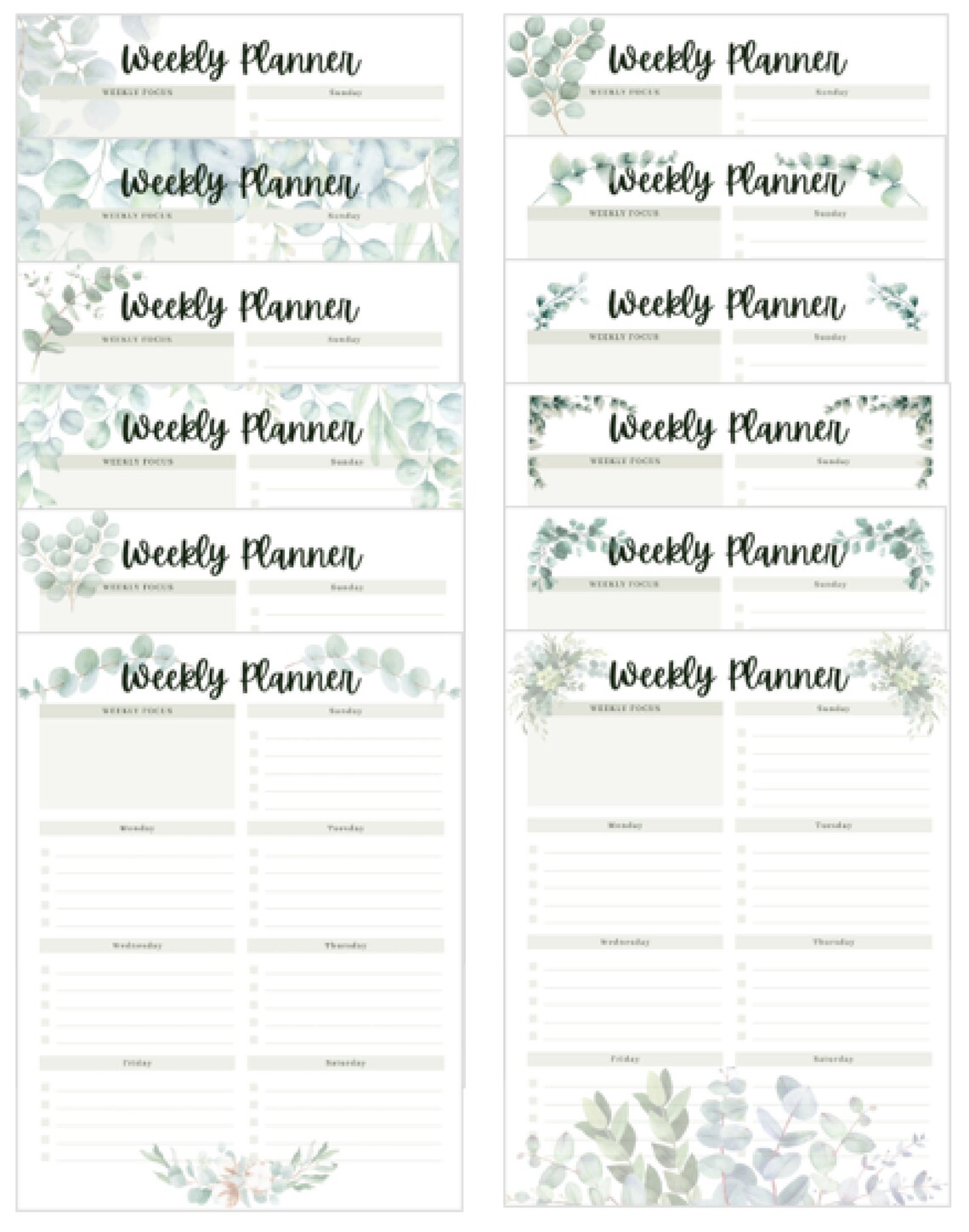 Eucalyptus Weekly Planner, Digital Download, Printable PDF - Etsy