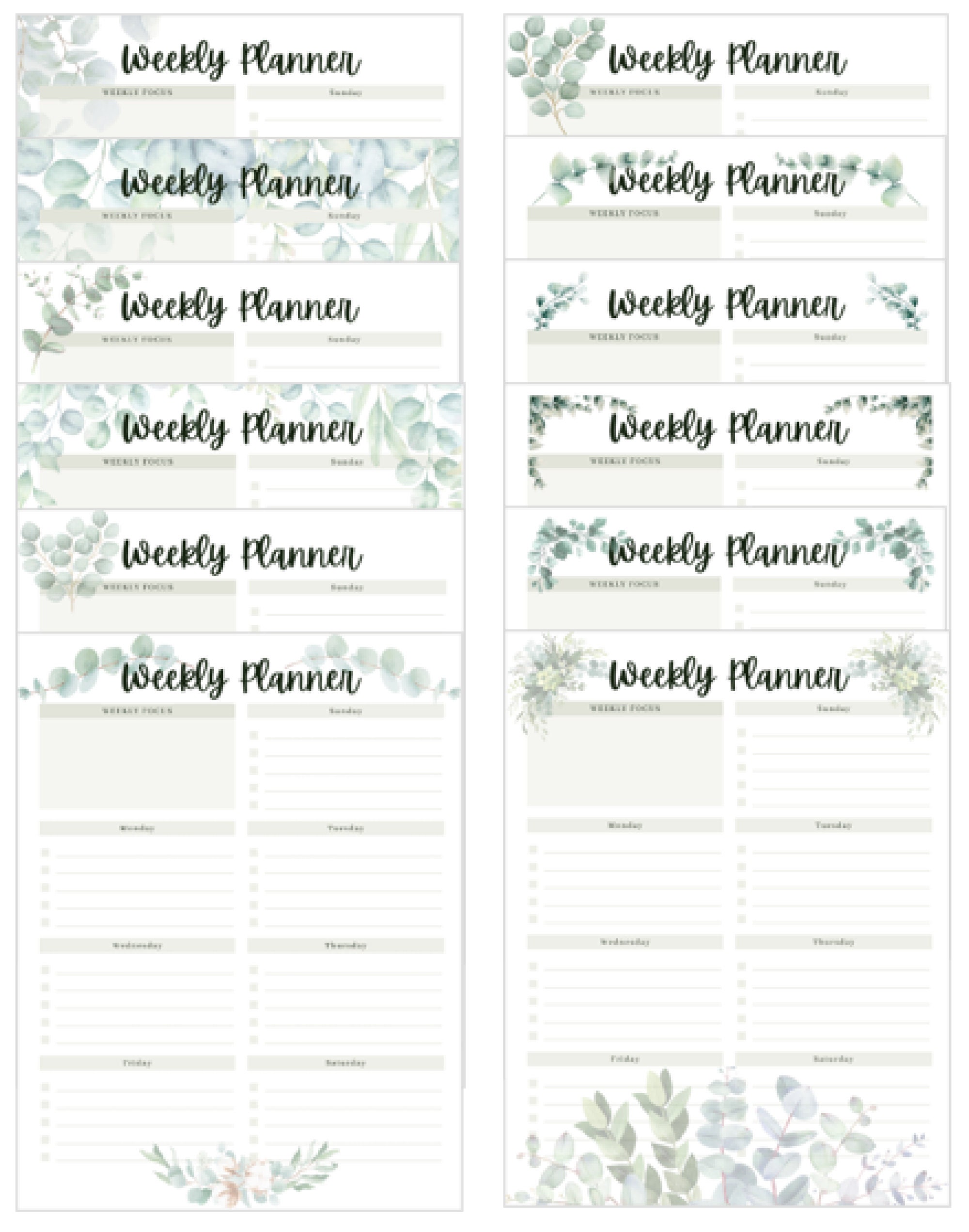 Eucalyptus Weekly Planner, Digital Download, Printable PDF - Etsy