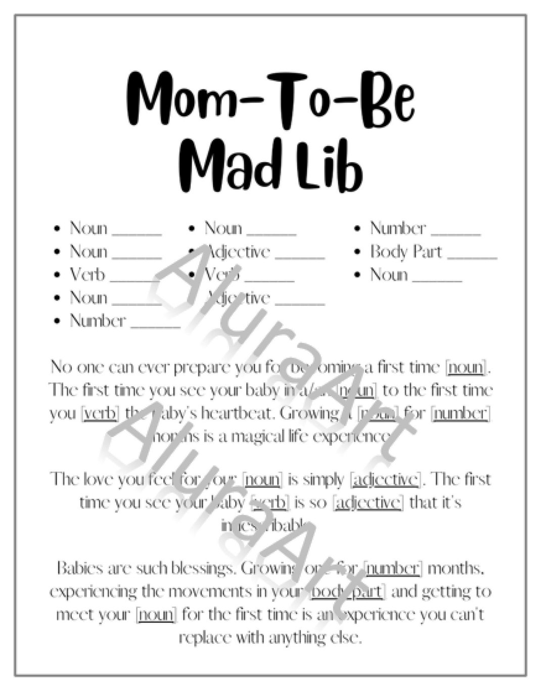Minimalist Mom-to-be Mad Lib Baby Shower Activity, Digital Download ...