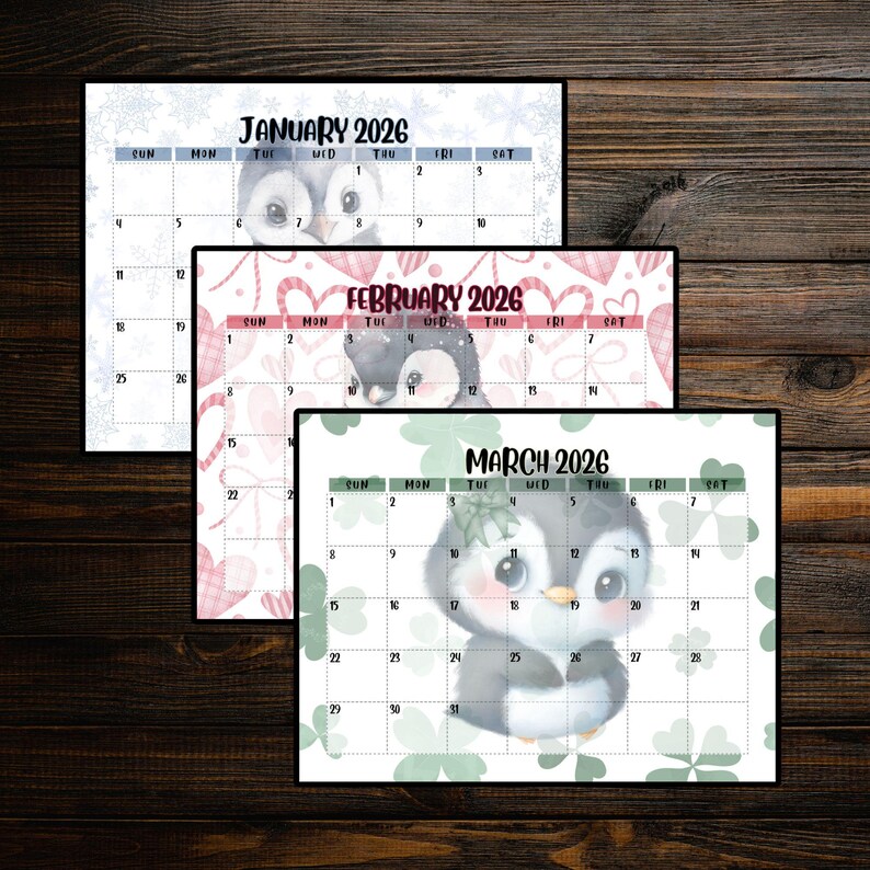 2026 Penguin Themed Calendar, Digital Download, PDF File. - Etsy Canada