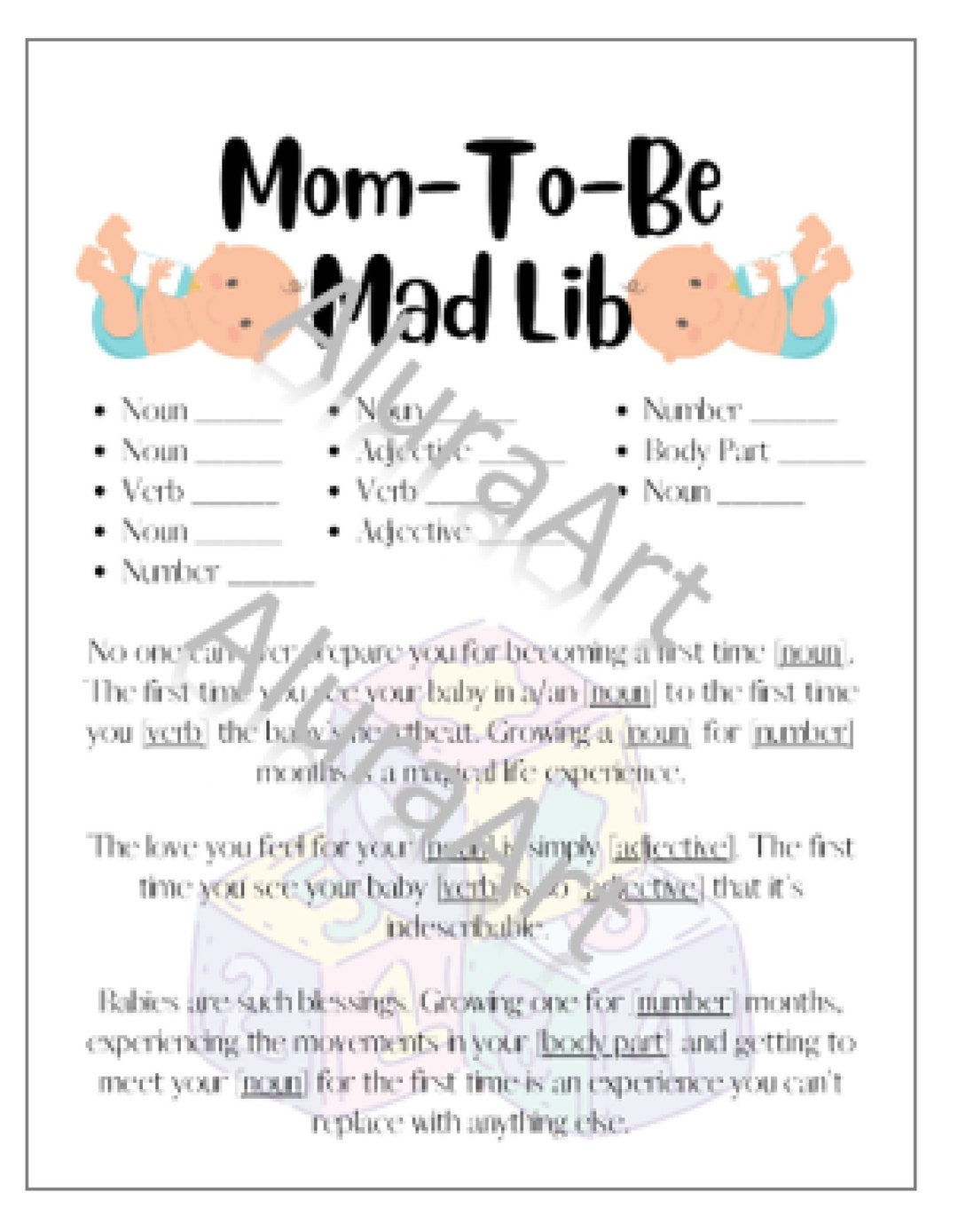 Baby Mad Lib Baby Shower Party Activity, Digital Download, Printable ...