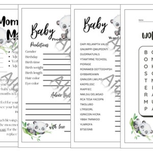 Cute Baby Panda Themed Baby Shower Activity Bundle, Digital Download ...
