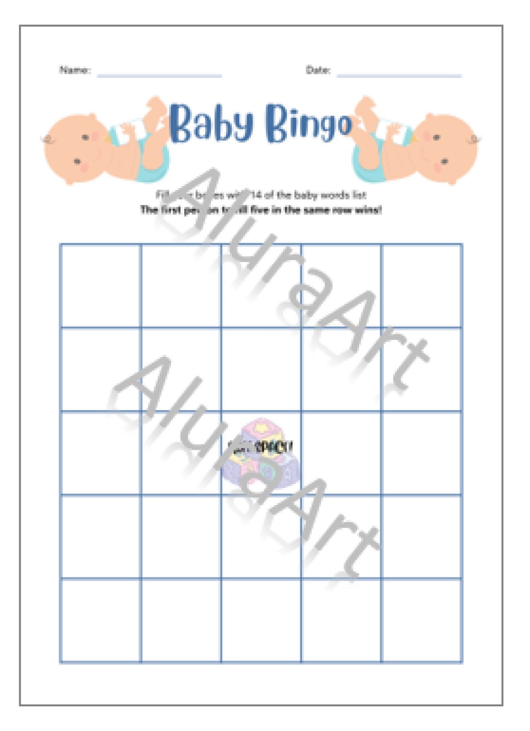 Cute Blank Baby Bingo, Digital Download, Printable PDF, Baby Shower ...
