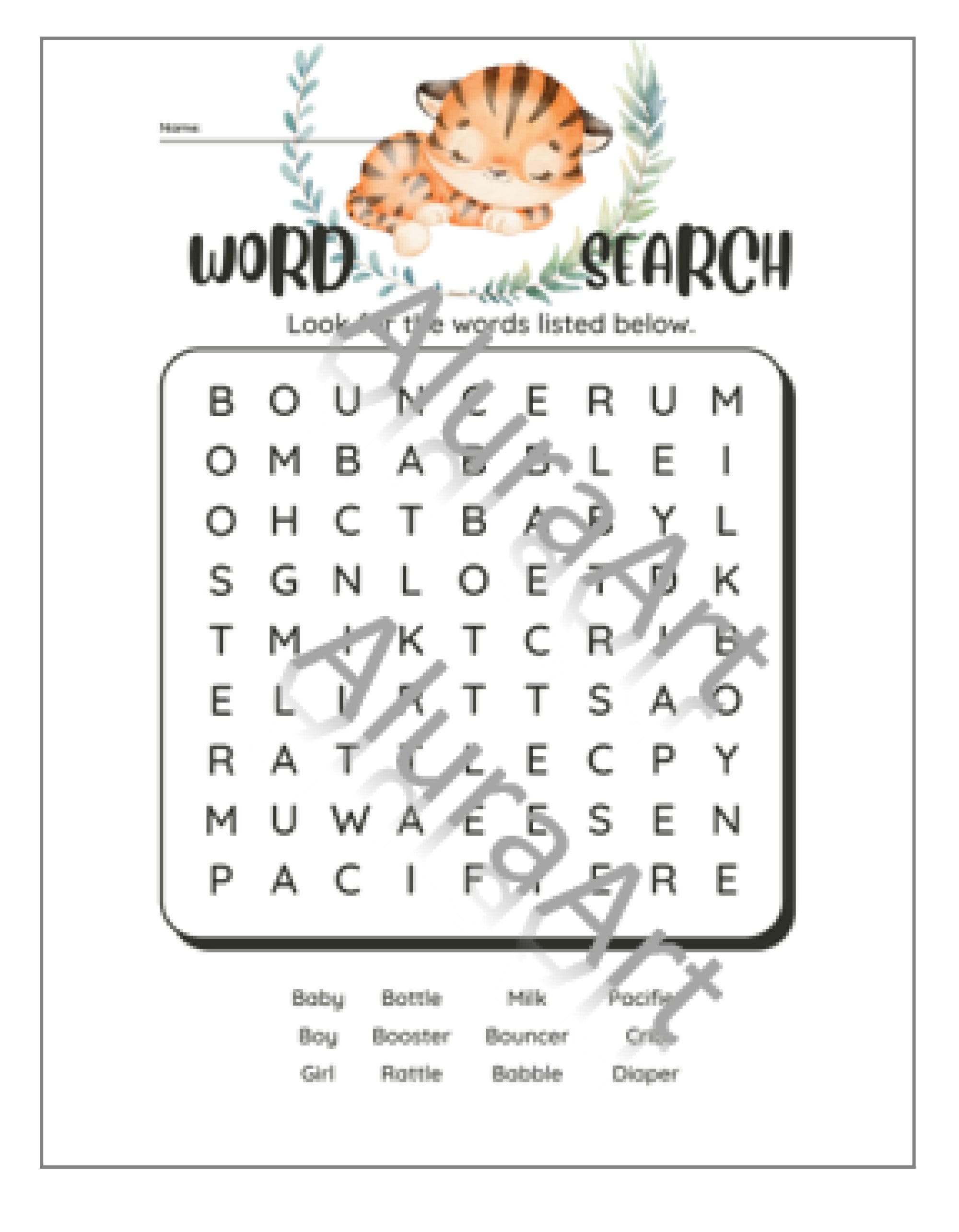 Cute Baby Tiger Themed Baby Shower Activity 5 Pack Bundle, Digital ...