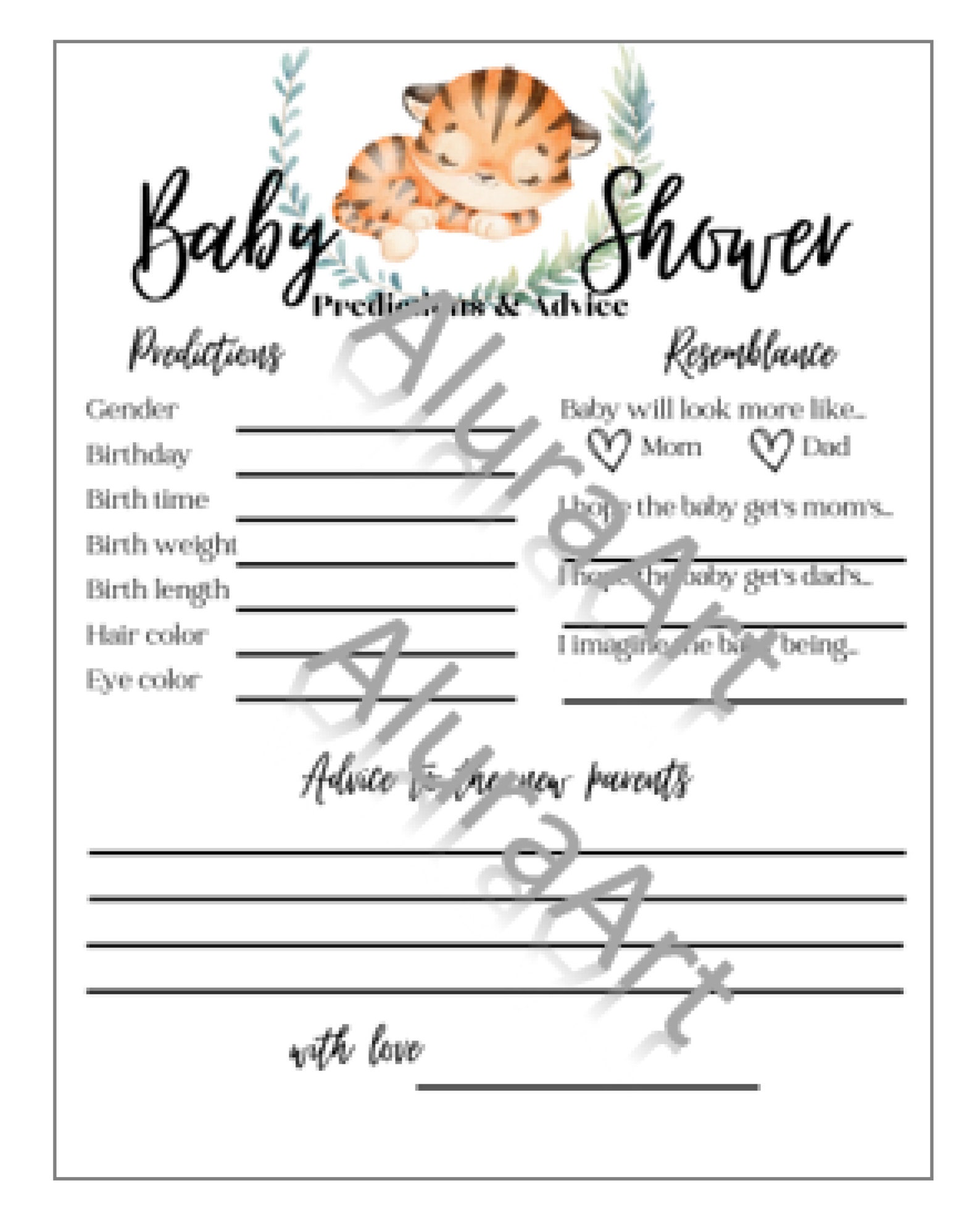 Cute Baby Tiger Themed Baby Shower Activity 5 Pack Bundle, Digital ...