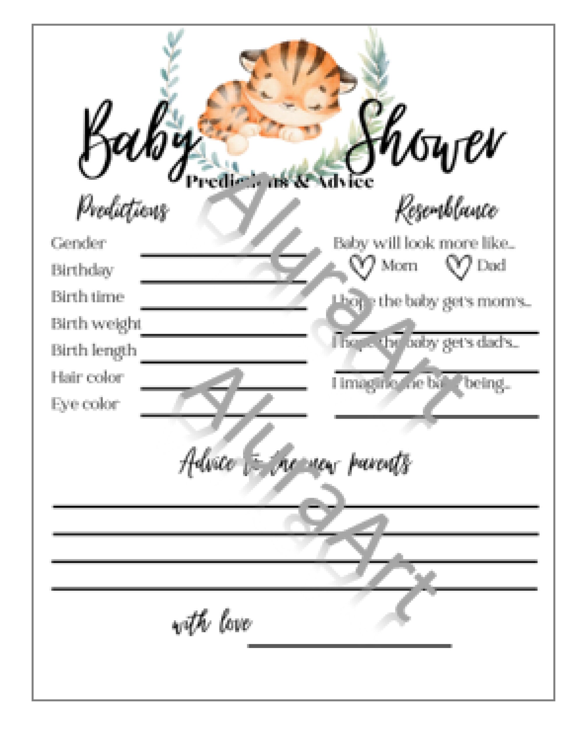 Cute Baby Tiger Themed Baby Shower Activity 5 Pack Bundle, Digital ...