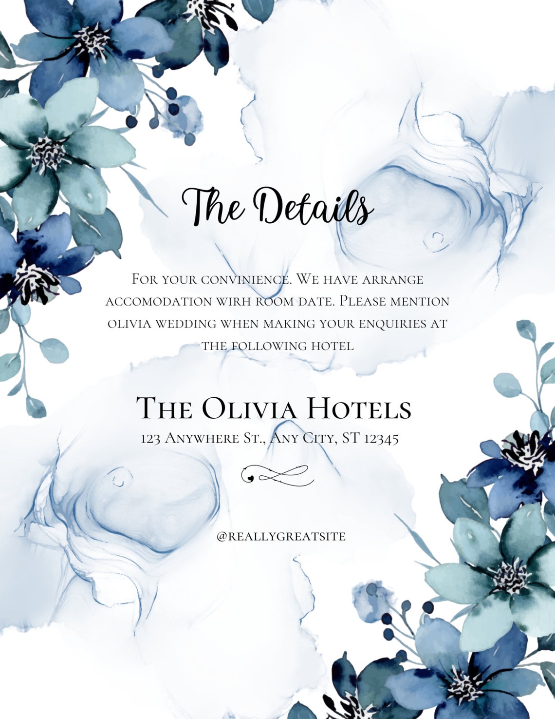 Editable Blue Floral Wedding Invitation Suite Templates, Invites, Save ...