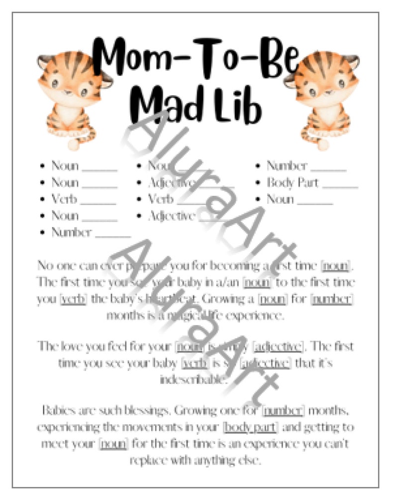 Cute Baby Tiger Themed Baby Shower Activity 5 Pack Bundle, Digital ...