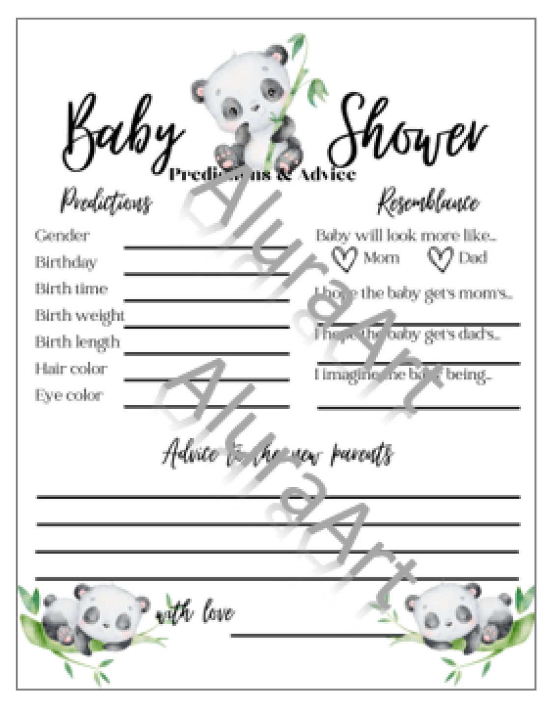 Cute Baby Panda Themed Baby Shower Activity Bundle, Digital Download ...