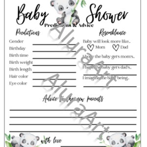 Cute Baby Panda Themed Baby Shower Activity Bundle, Digital Download ...