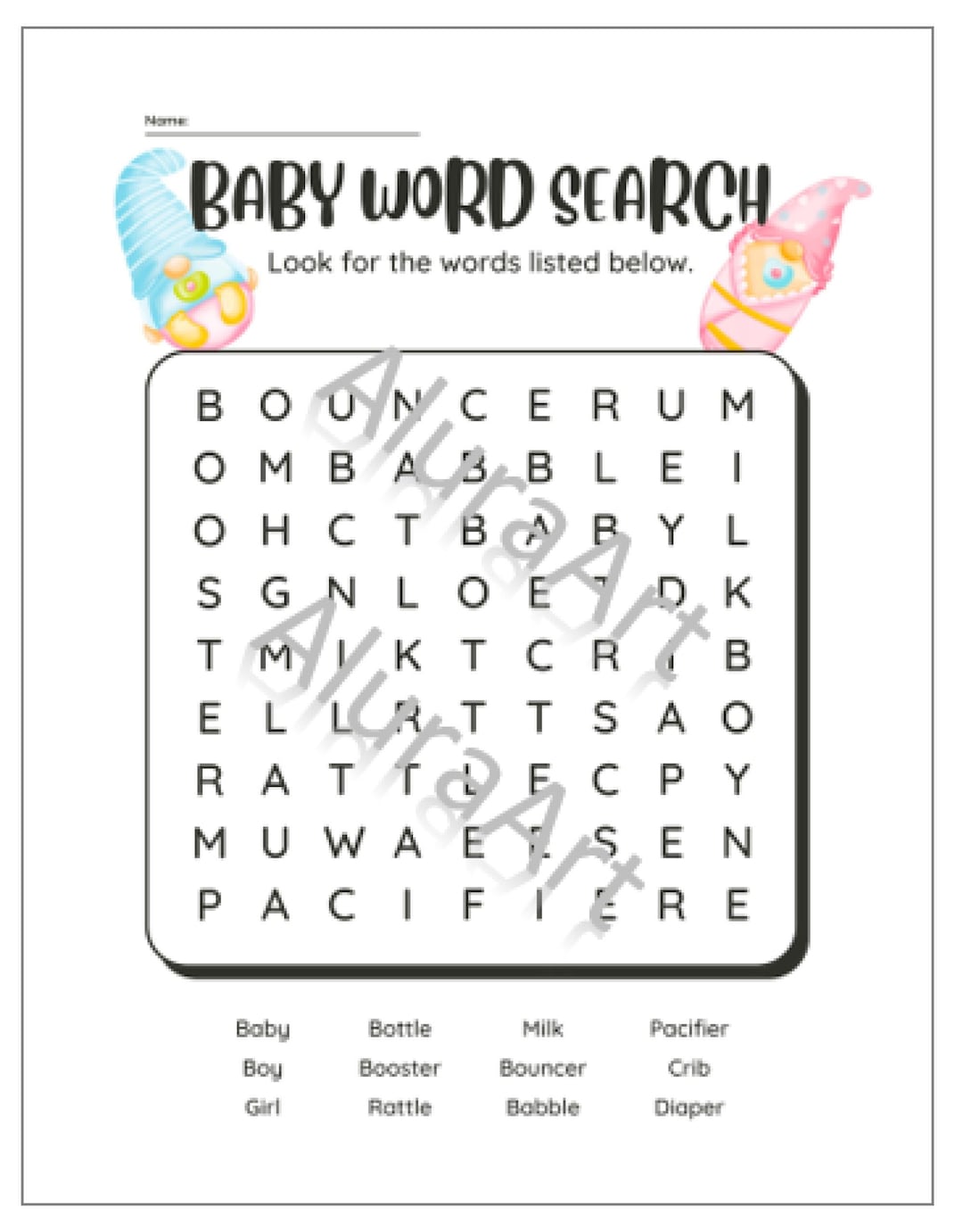 Baby Gnome Word Search, Digital Download, Printable PDF, Baby Shower ...
