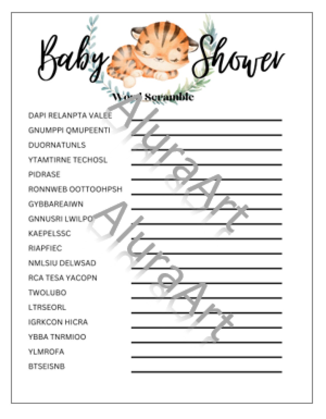 Cute Baby Tiger Themed Baby Shower Activity 5 Pack Bundle, Digital ...