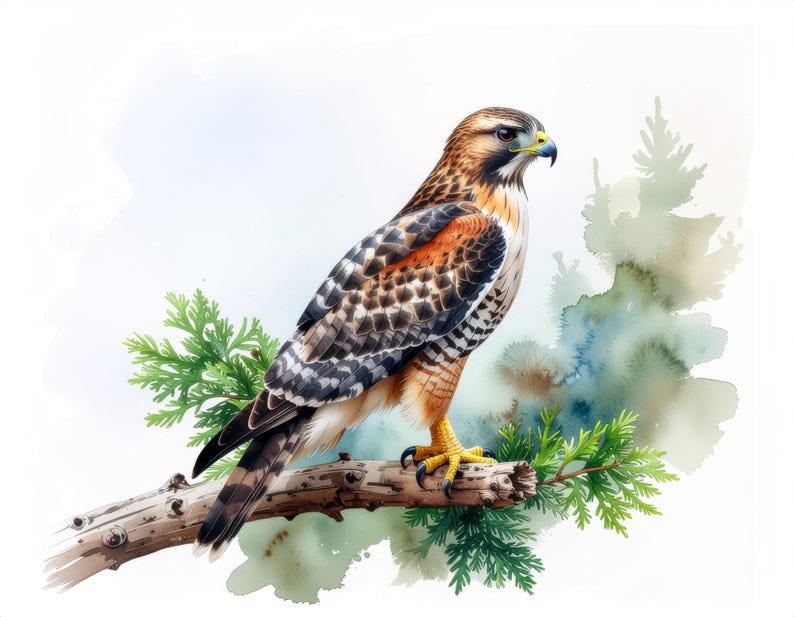 Red-shouldered Hawk Watercolor Illustration – Bird of Prey Print ...