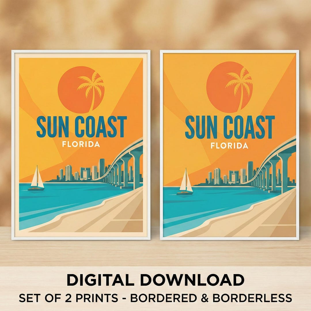 Sun Coast Florida Modern Travel Poster Illustration | Coastal Wall Art ...
