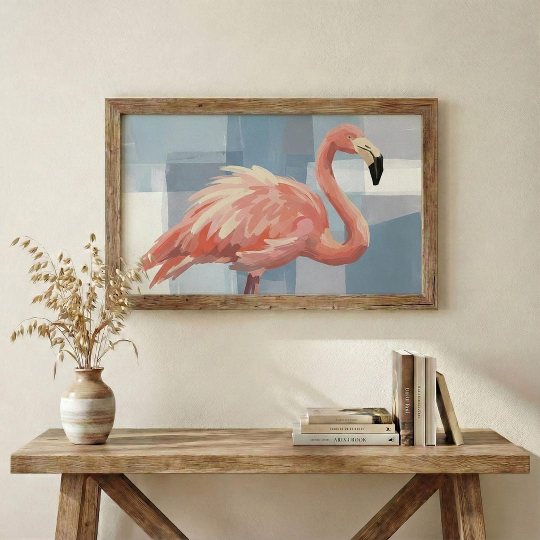 Pink Flamingo Art Print | Modern Coastal Wall Art | Tropical Bird ...