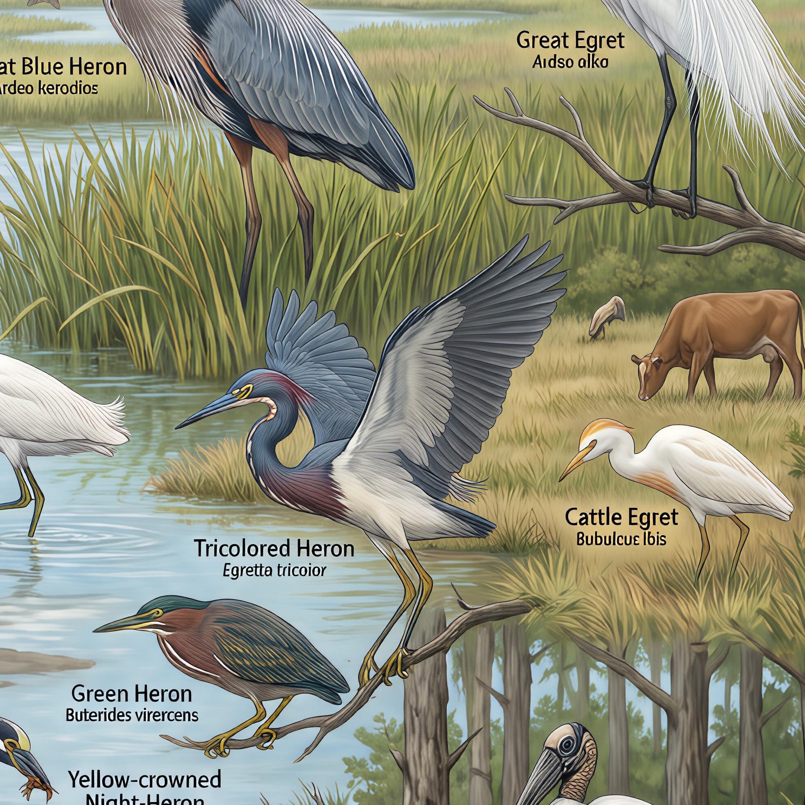 Florida Wading Birds Field Guide Poster, Herons, Egrets (digital ...