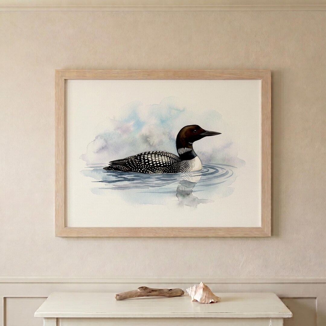 Common Loon Watercolor Print | Swimming Bird Wall Art (digital Download ...