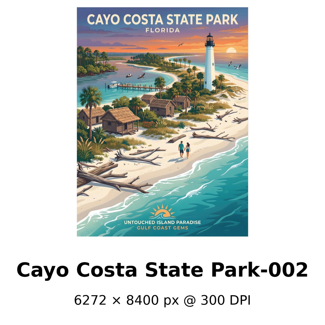Cayo Costa State Park Travel Poster, Florida Island Art (digital ...