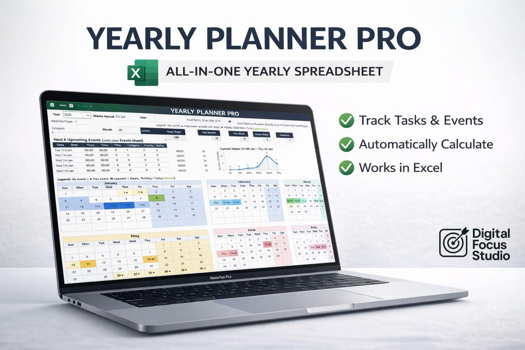Excel Yearly Planner 2026 | Visual Calendar, Automated Insights ...