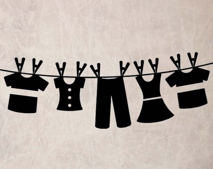 Clothesline Art, Laundry Room Decor, Clothespins Wall Decal, Laundromat ...