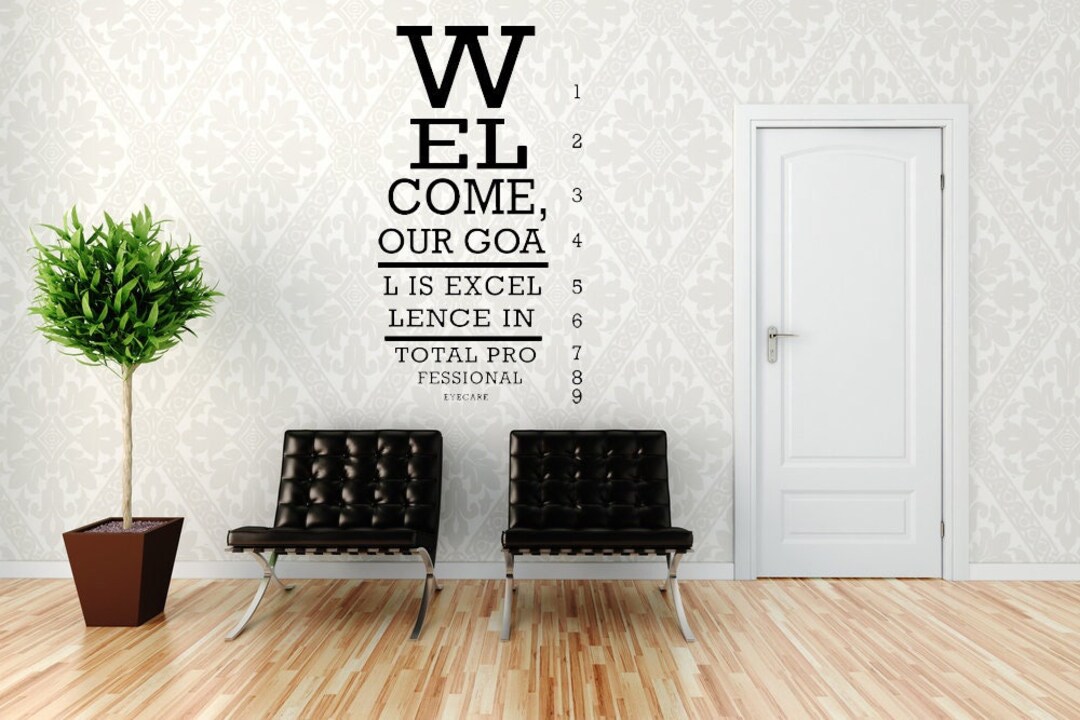 Eye Chart Decor, Optometrist Wall Decal, Snellen Chart, Eyechart Vinyl ...