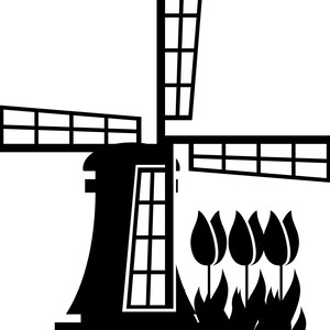 Windmill Wall Decal, Dutch Tulips Decor, the Netherlands, Holland Vinyl ...
