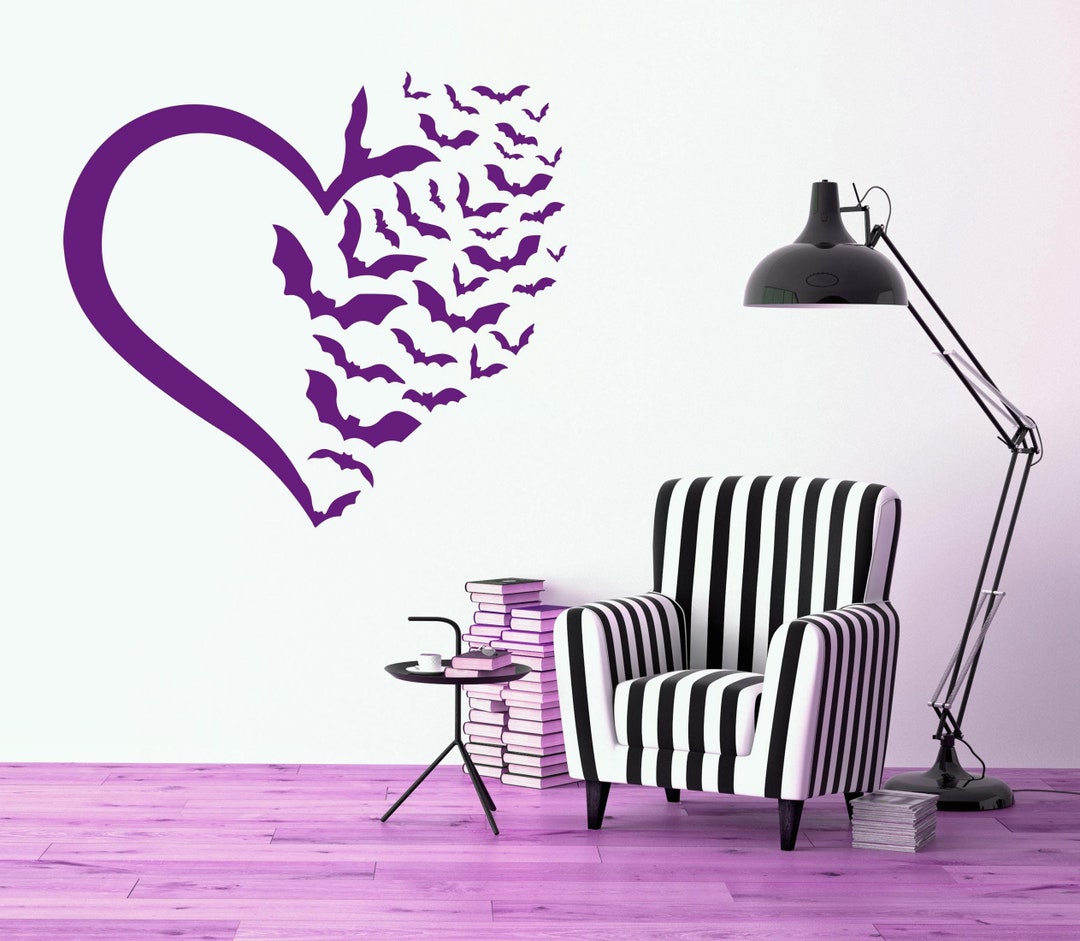 Bats Decor, Heart of Bats Decal, Gothic Heart Decor, Bat Vinyl Stickers ...