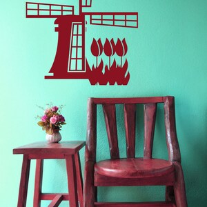 Windmill Wall Decal, Dutch Tulips Decor, the Netherlands, Holland Vinyl ...