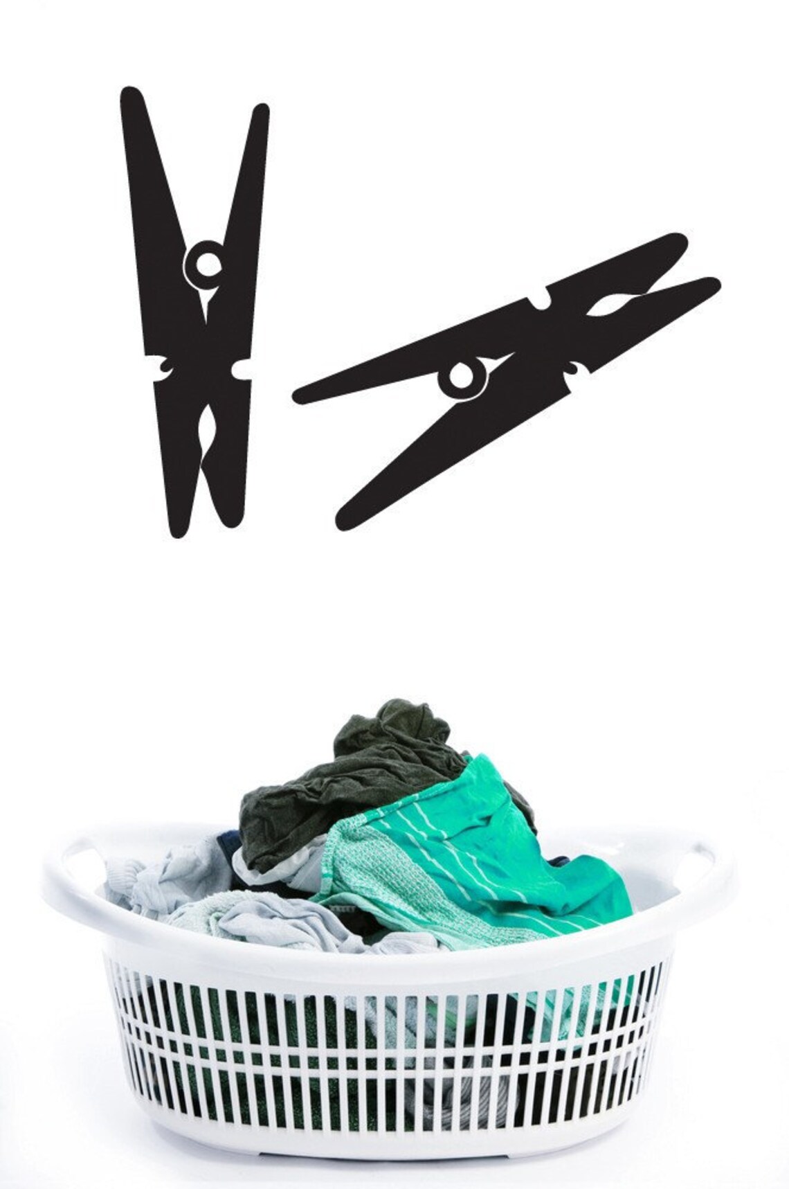 Laundry Room Decor, Clothes Pins Wall Decal, Set of 4, Clothespins Art ...