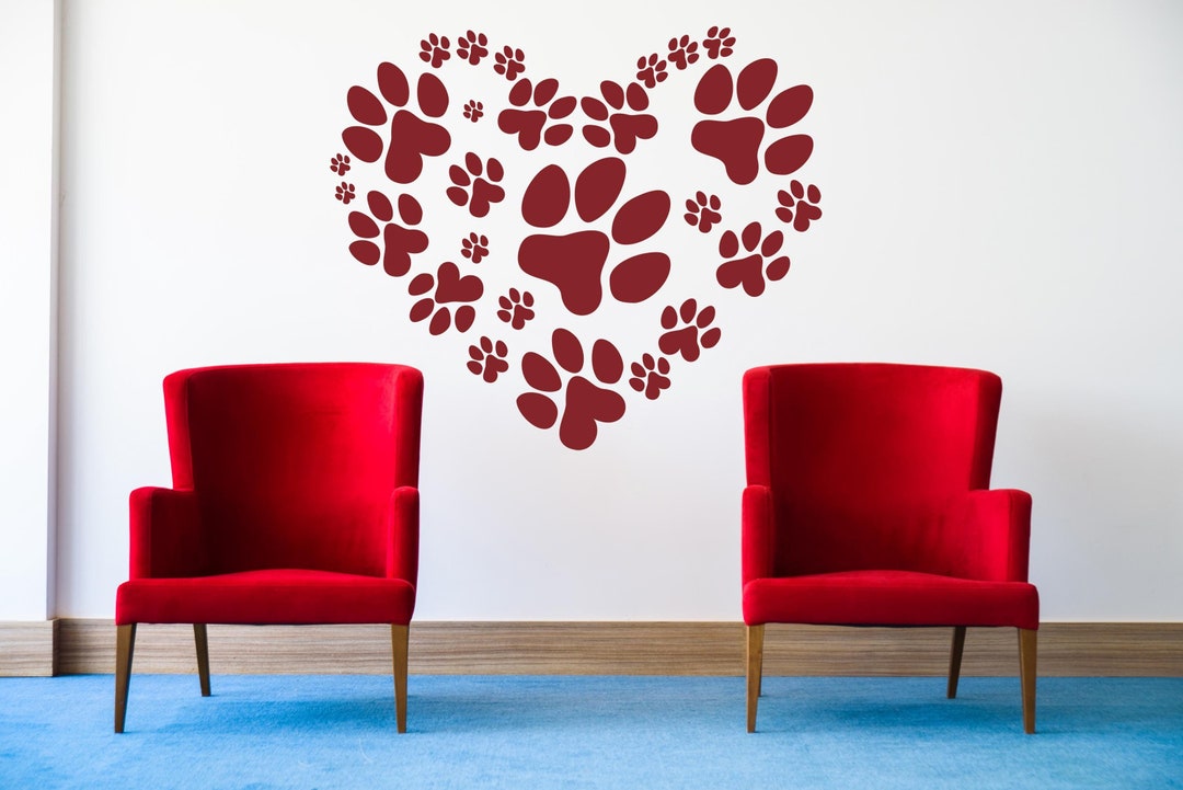 Paw Print Heart, Paw Prints Decal, Paw Print Wall Art, Heart Wall Decor ...