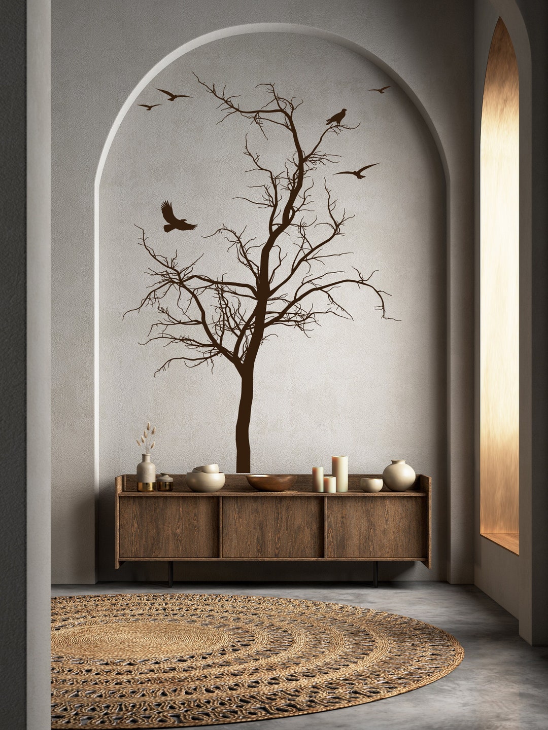 Tree Wall Decal, Bare Branch Wall Art, Winter Tree Decor, Bird ...
