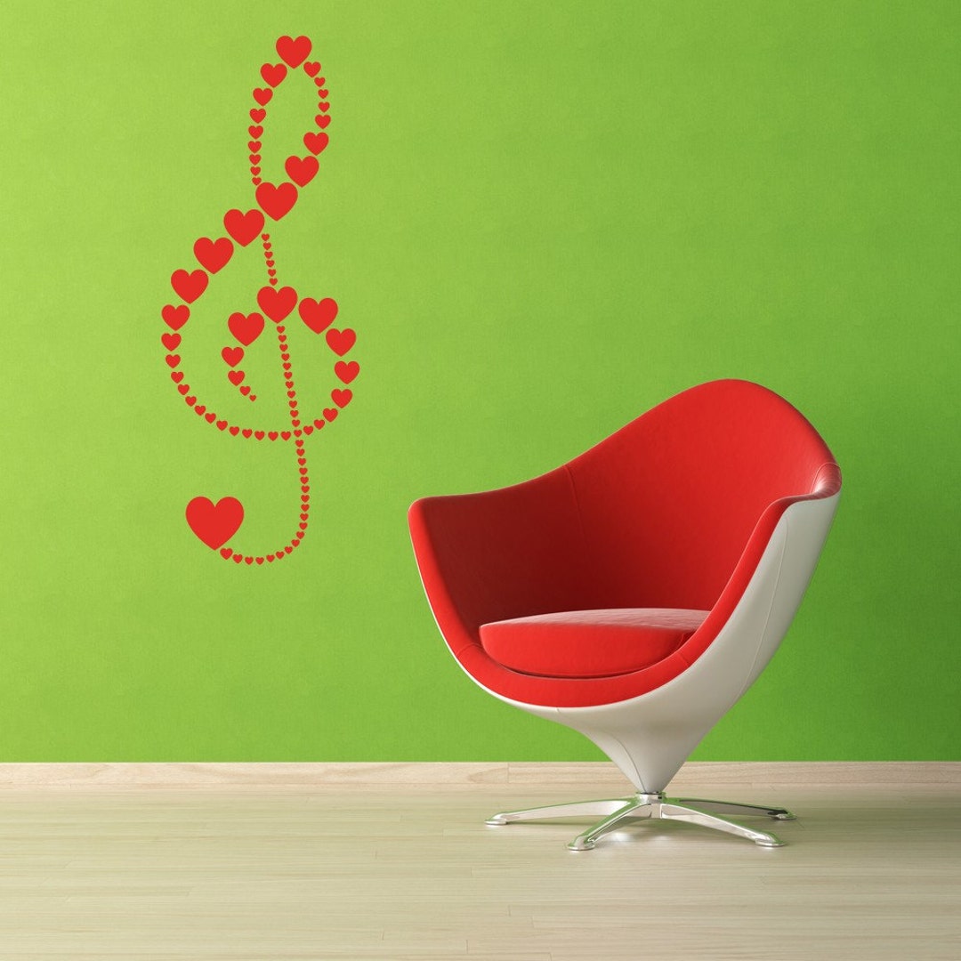 Music Decor, Treble Clef Wall Decal, Heart Artwork, Musical Birthday ...