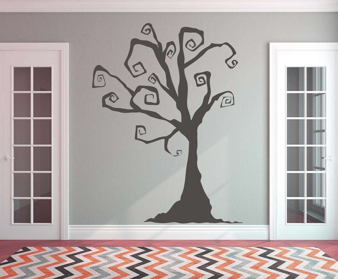 Tree Wall Decal, Curly Branches, Spooky Art, Whimsigoth Decor, Swirls ...