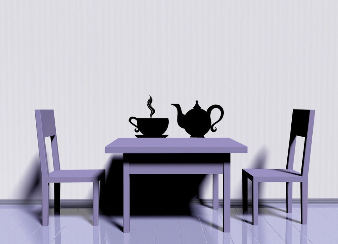 Teacup and Teapot Wall Decal, Tea Lover Kitchen Sticker, Cafe Wall Art ...
