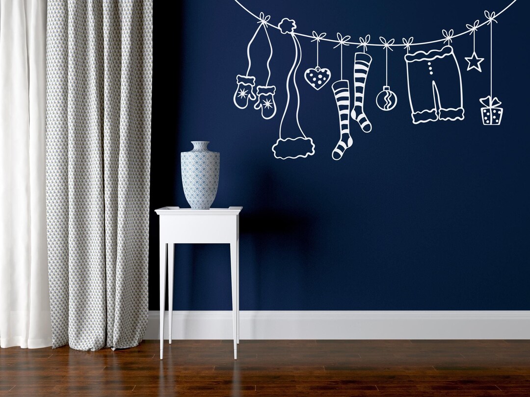 Santa Clothesline Wall Decal, Christmas Laundry Garland, Holiday Mantel ...