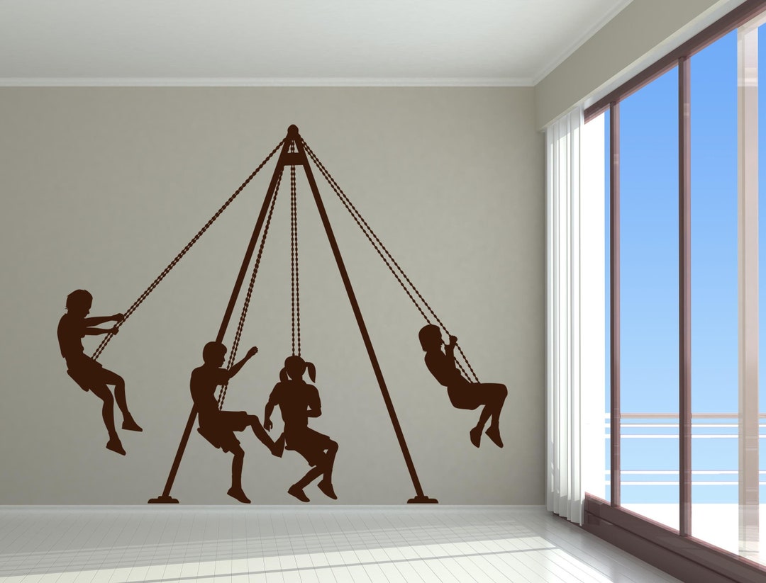 Playground Kids Swing Silhouette, Swing Set Wall Decal, Playground ...
