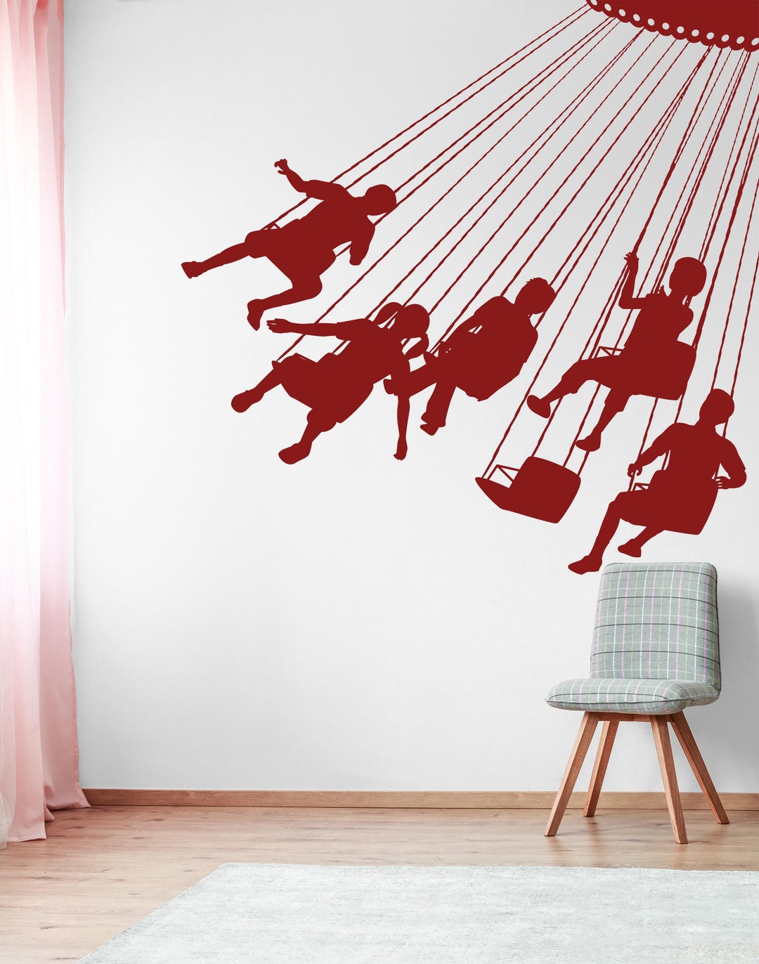 Amusement Park Wall Art, Swing Ride Wall Art, Carnival Swing Ride Decal ...