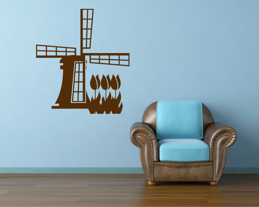 Windmill Wall Decal, Dutch Tulips Decor, the Netherlands, Holland Vinyl ...