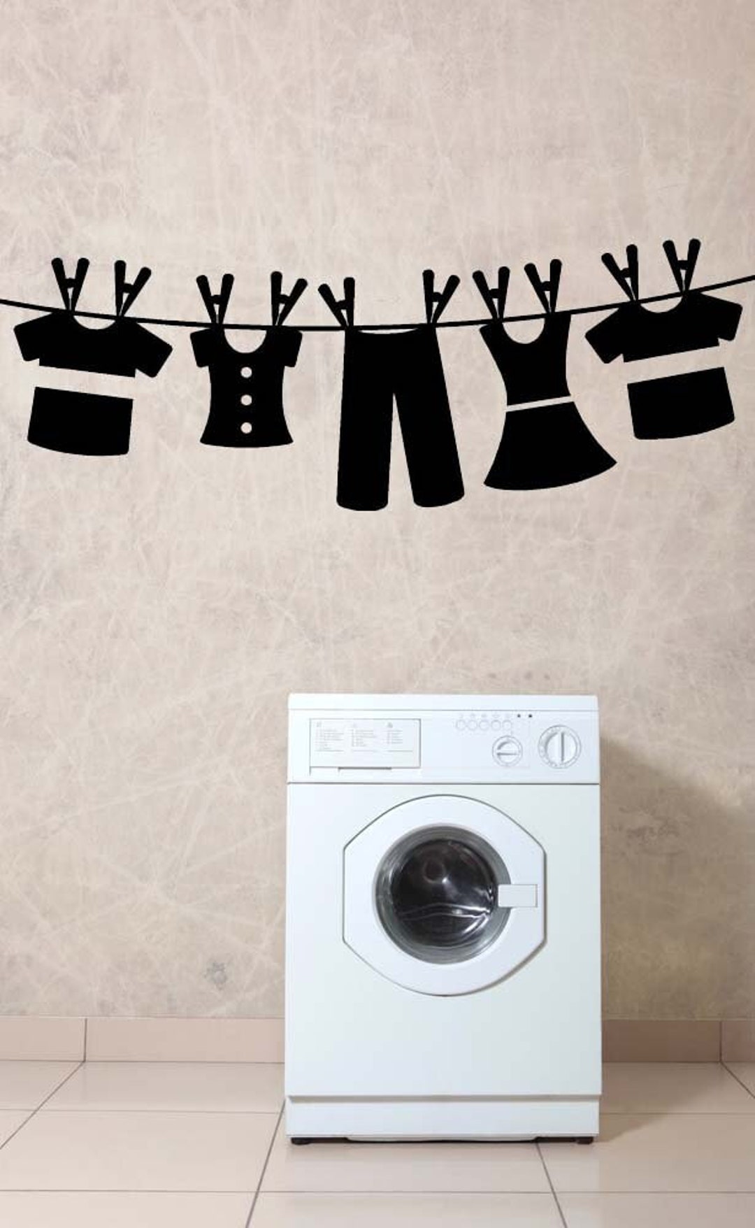 Clothesline Art, Laundry Room Decor, Clothespins Wall Decal, Laundromat ...
