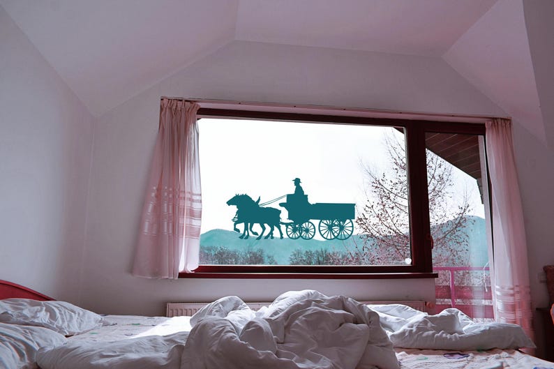 Horse Drawn Wagon Decal, Western Wall Art, Cowboy Silhouette, Pioneer ...