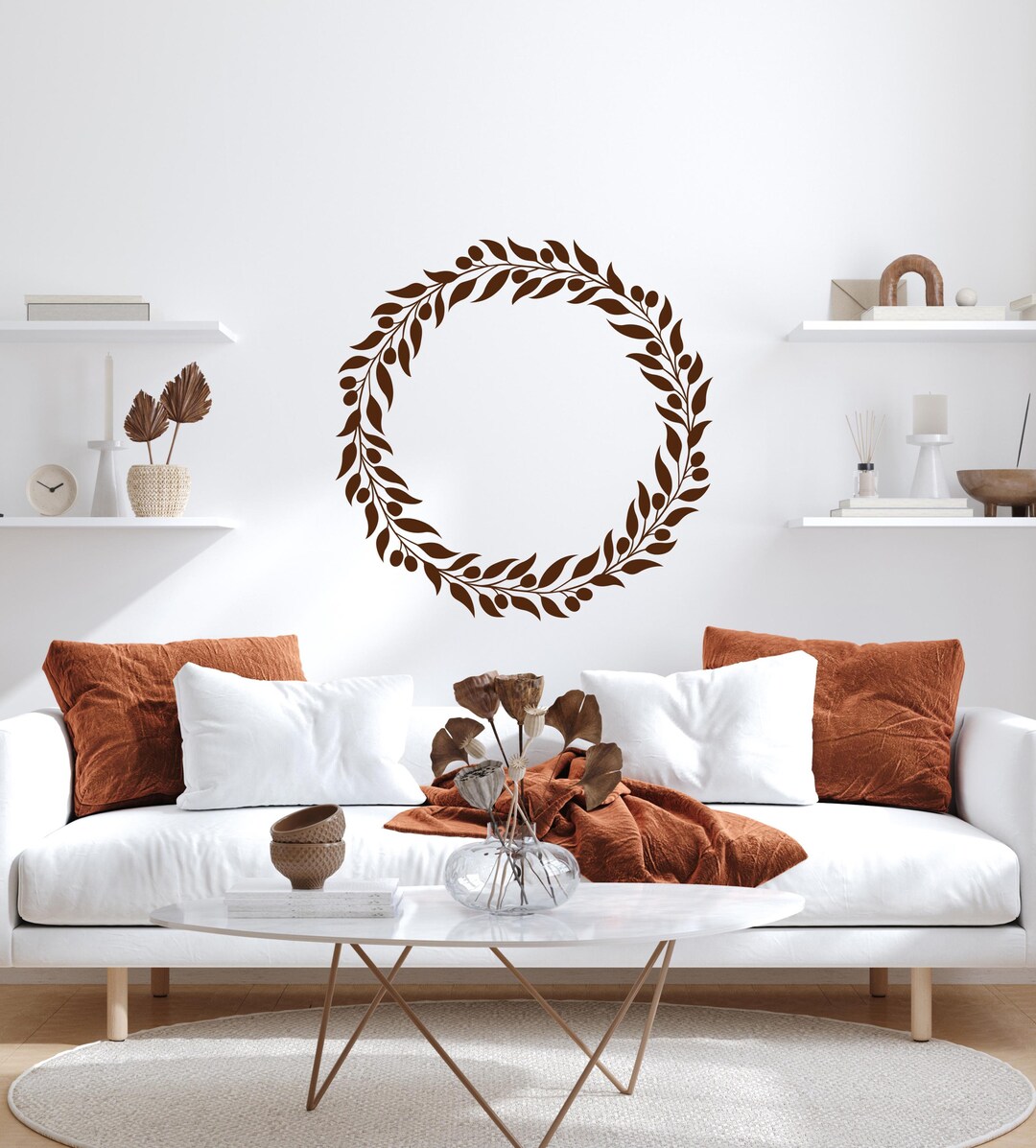 Olive Branch Wreath Decal, Bucolic Wall Art, Wreath for Front Door ...